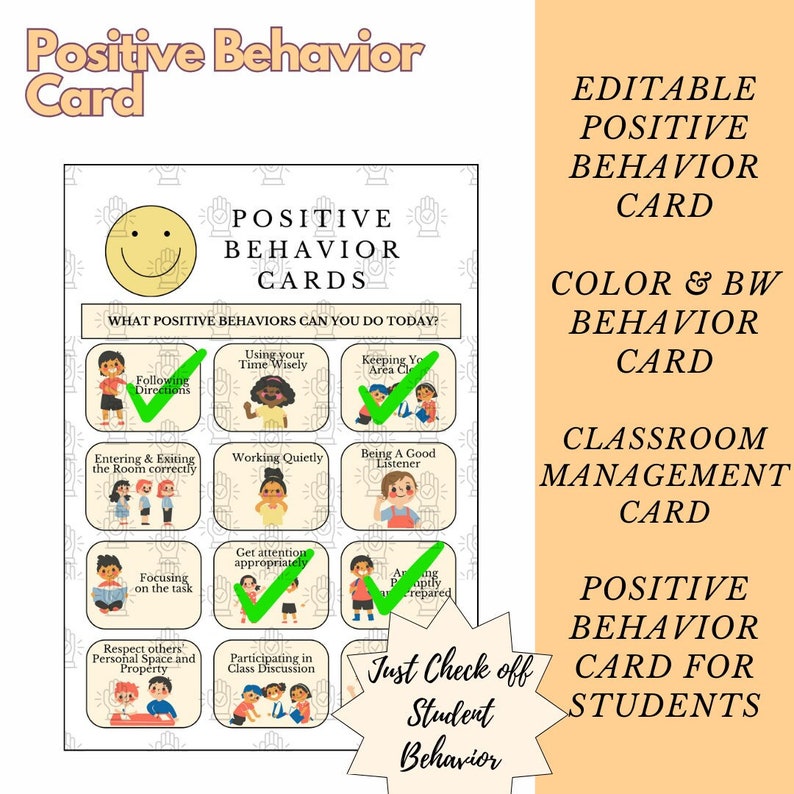 Positive Behavior Card Printable Positive Behavior Task Cards Printable ...