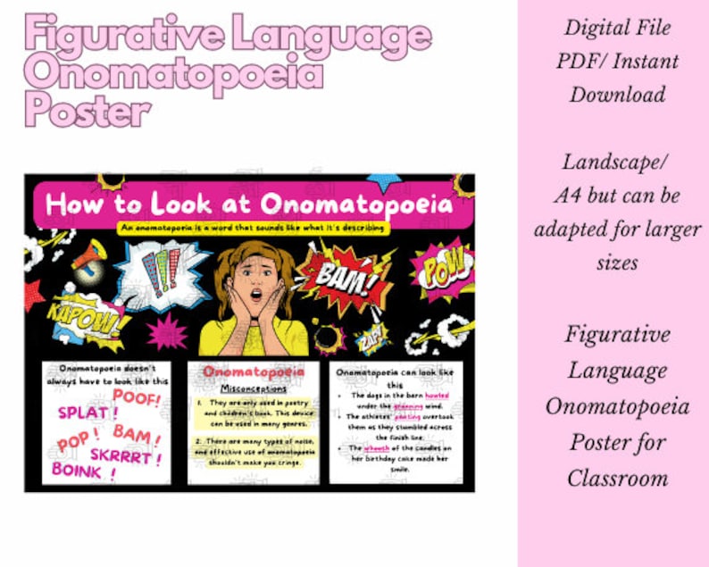 Figurative Language Onomatopoeia Poster | Onomatopoeia Poster Display ...