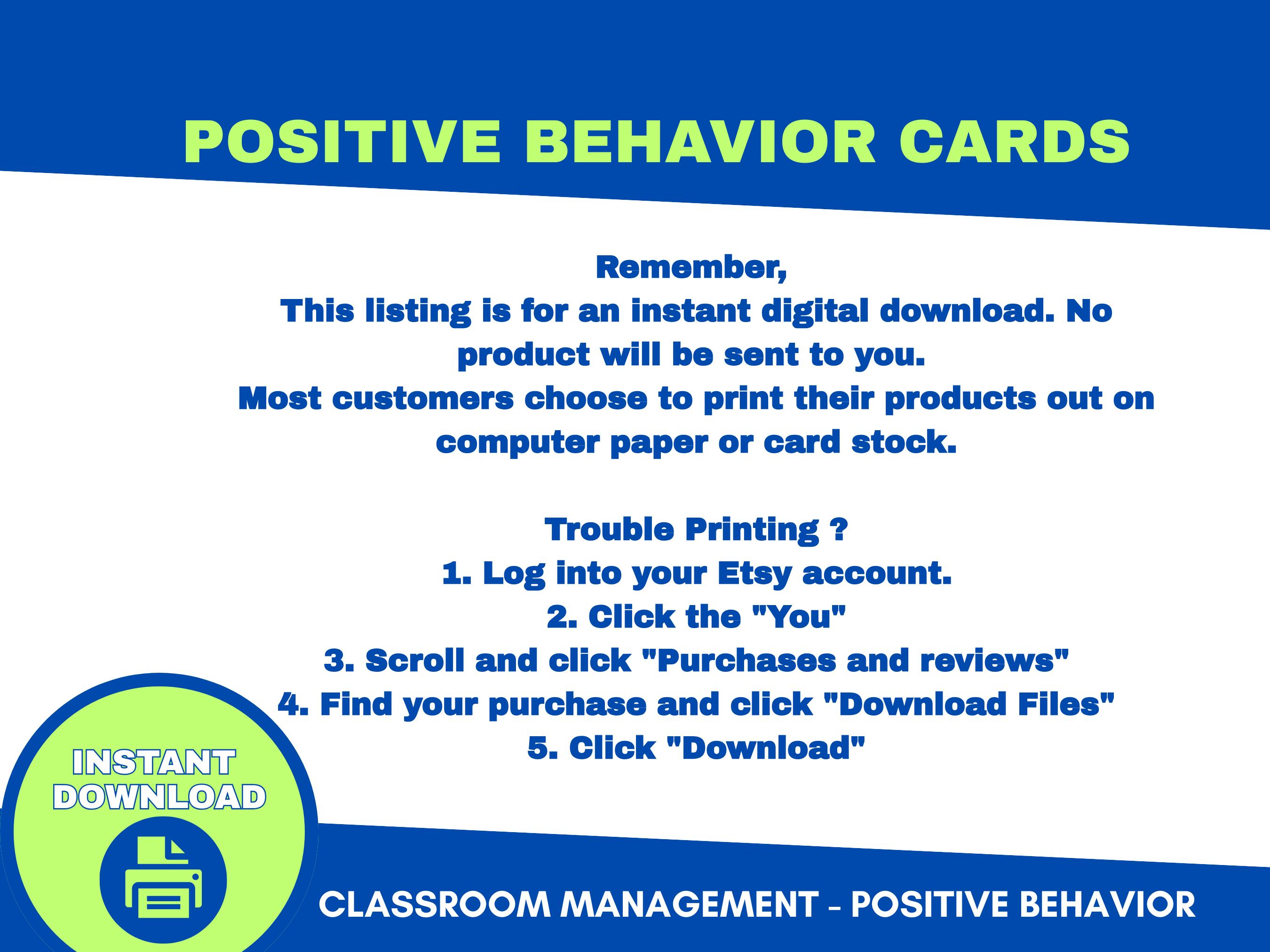 Positive Behavior Card Printable | Positive Behavior Task Cards ...