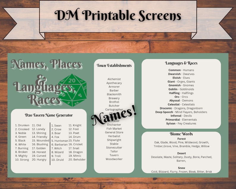D&D DM Printable Screens / Dungeon Master Screens for Dungeons and ...