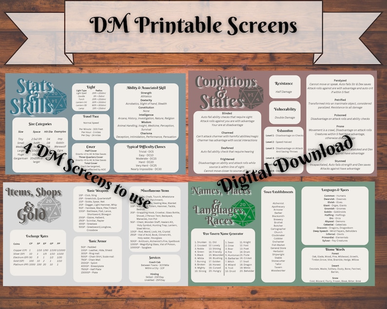 D&D DM Printable Screens / Dungeon Master Screens for Dungeons and Dragons / DM Tool / DM Screen ...