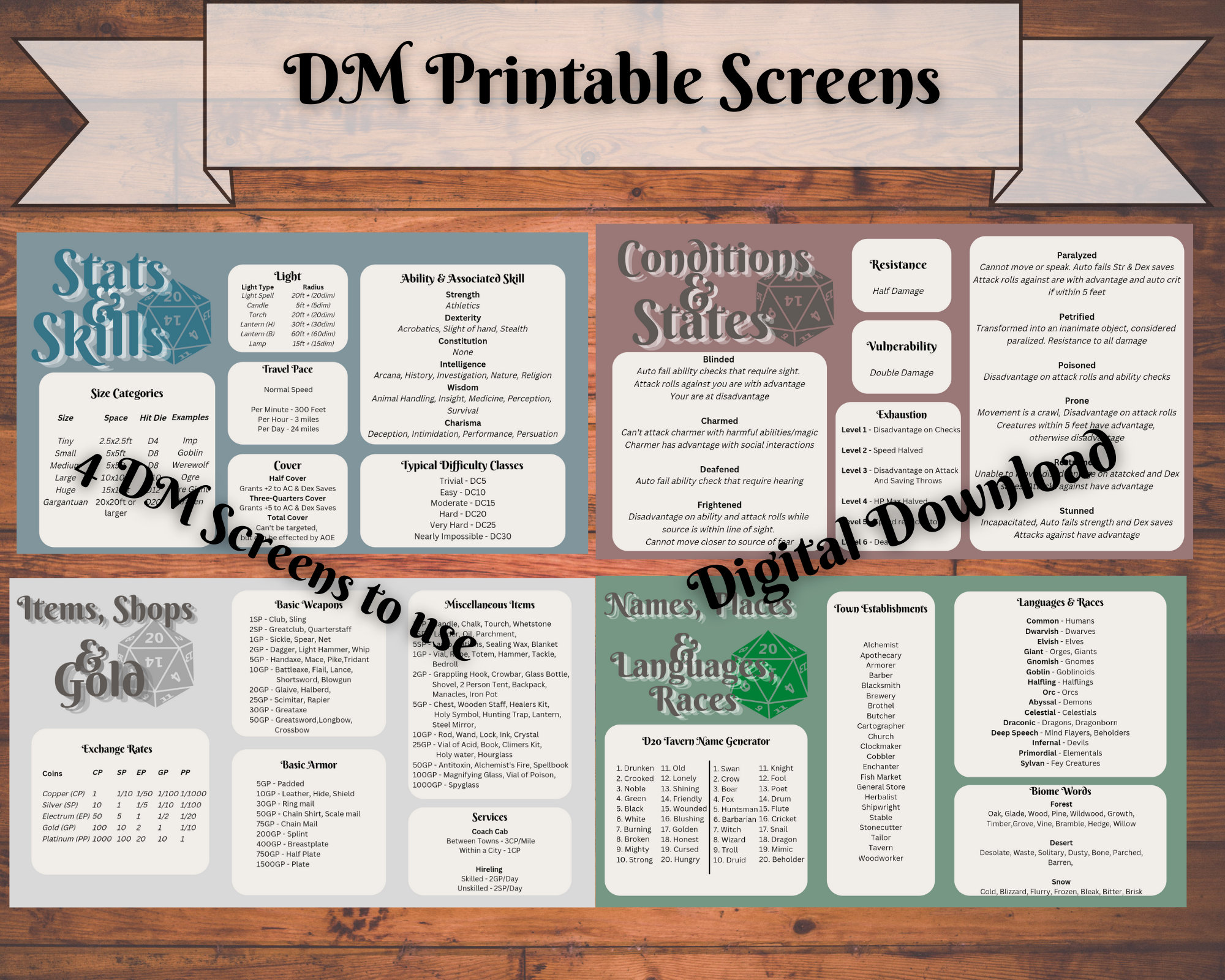 D&D DM Printable Screens / Dungeon Master Screens for Dungeons and ...
