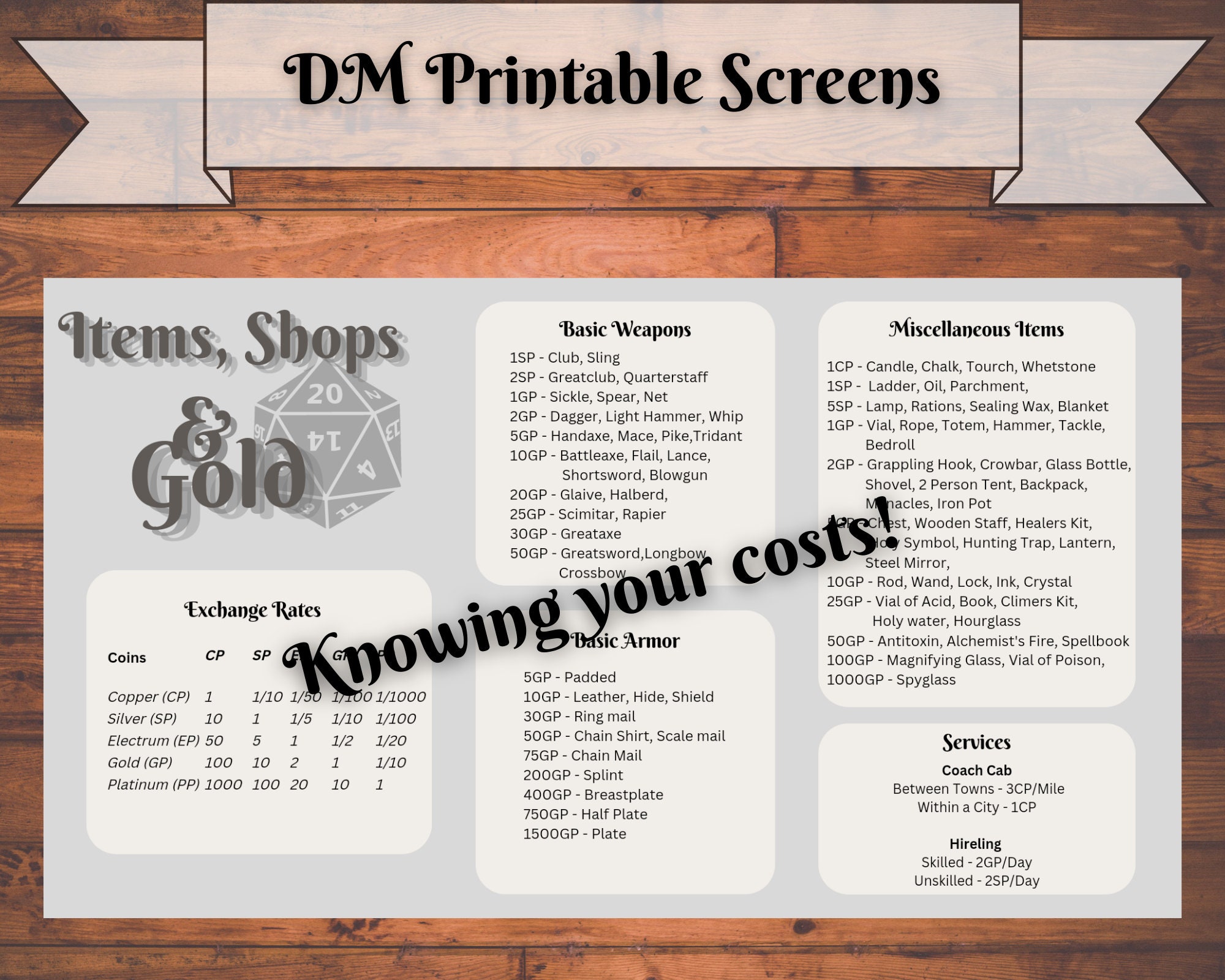D&D DM Printable Screens / Dungeon Master Screens for Dungeons and ...