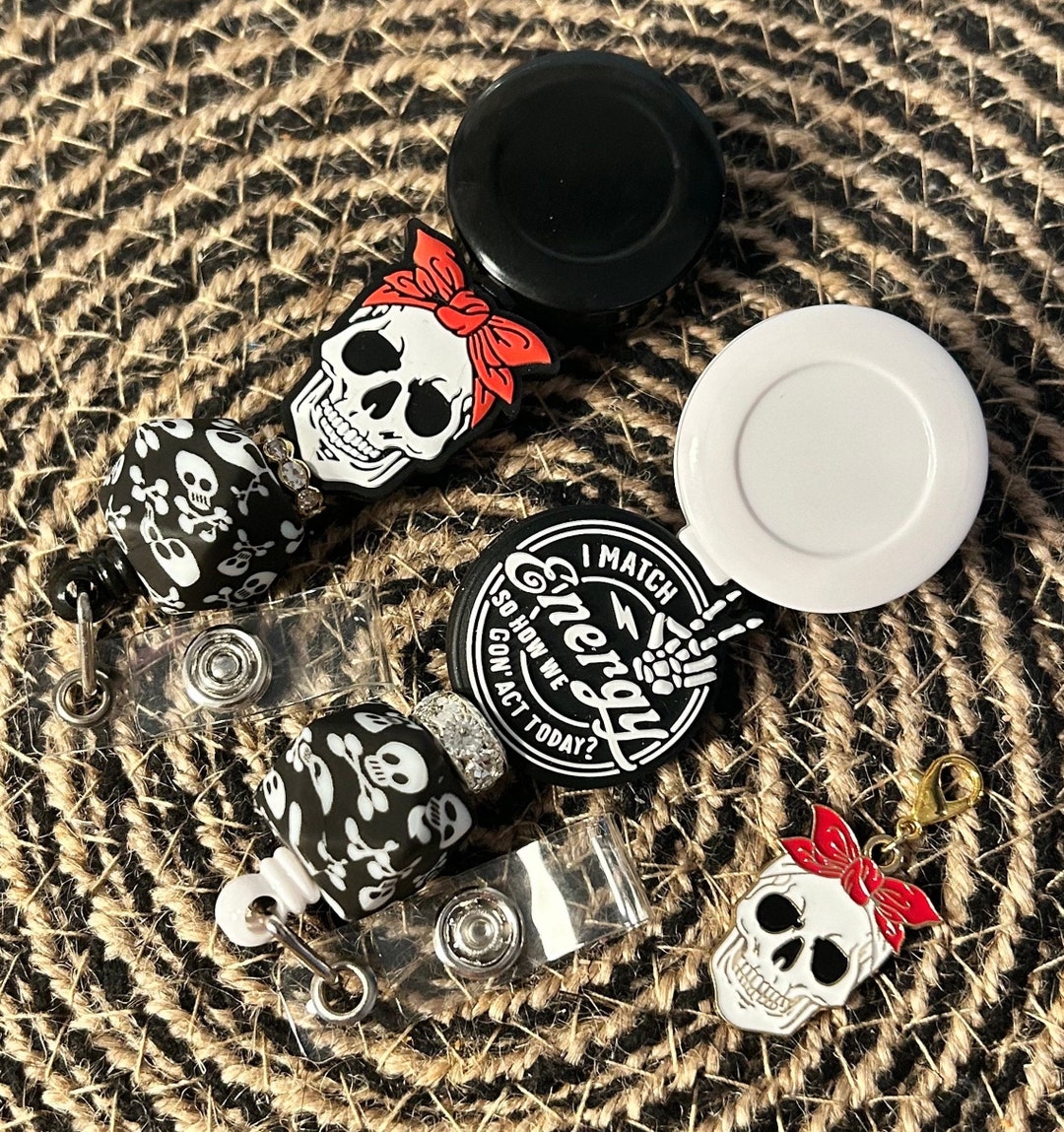 Skull Badge Reel,badge Reel, Retractable Badge Holder, Skull Charm ...