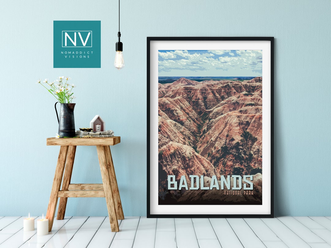 Badlands National Park Travel Print: Vintage Eroded Rock Formation Wall ...