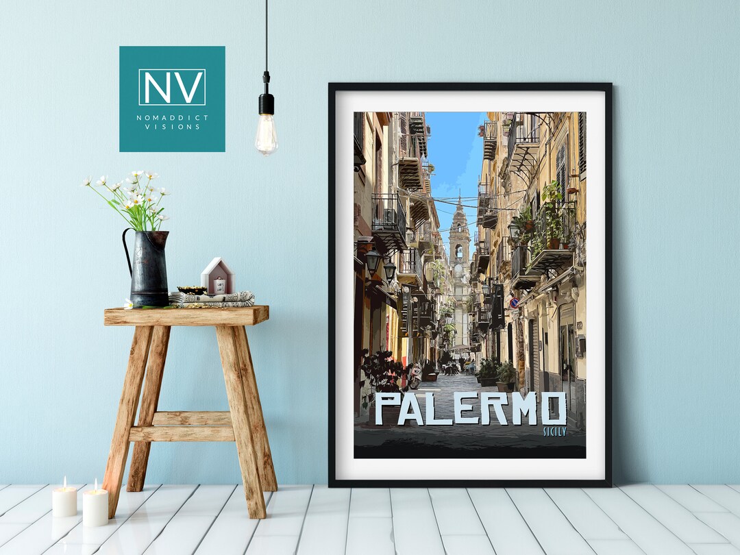 Palermo Sicily Travel Poster, Vintage Italy Street Print, Mediterranean ...