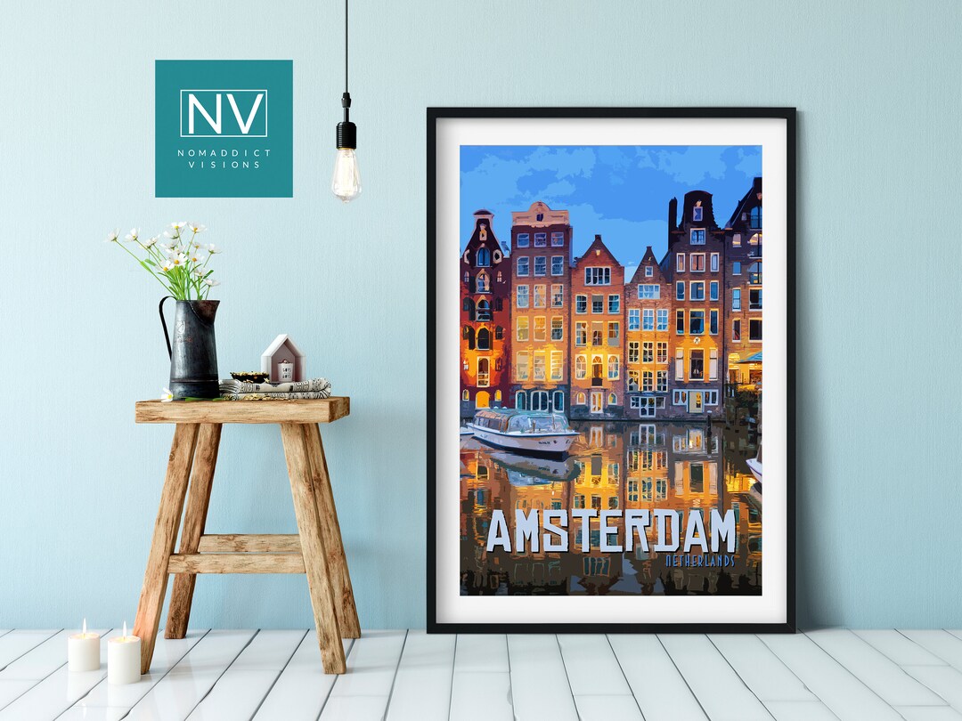 Amsterdam Netherlands Vintage Travel Print: Charming Cityscape Wall Art ...