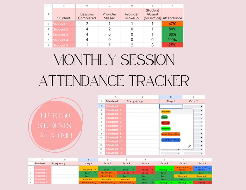 Monthly Session Attendance Tracker - Etsy