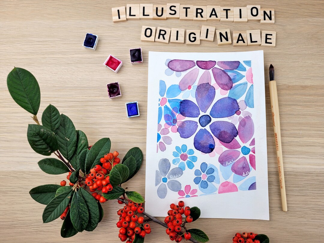 Original Floral Illustration Watercolor forgiveness Purple, Pink, Blue ...