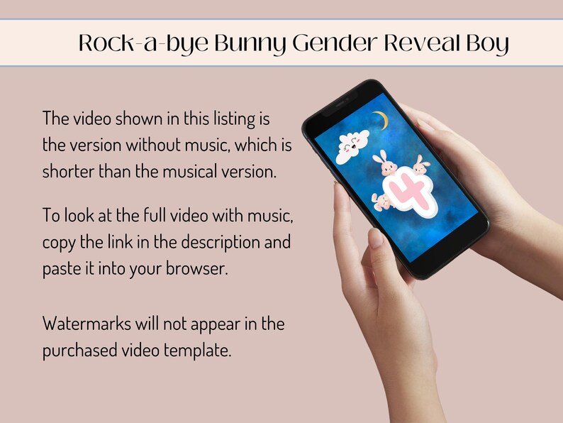 Rock-a-bye Bunny Digital Gender Announcement, Gender Reveal Video Boy, Animated Video Template ...