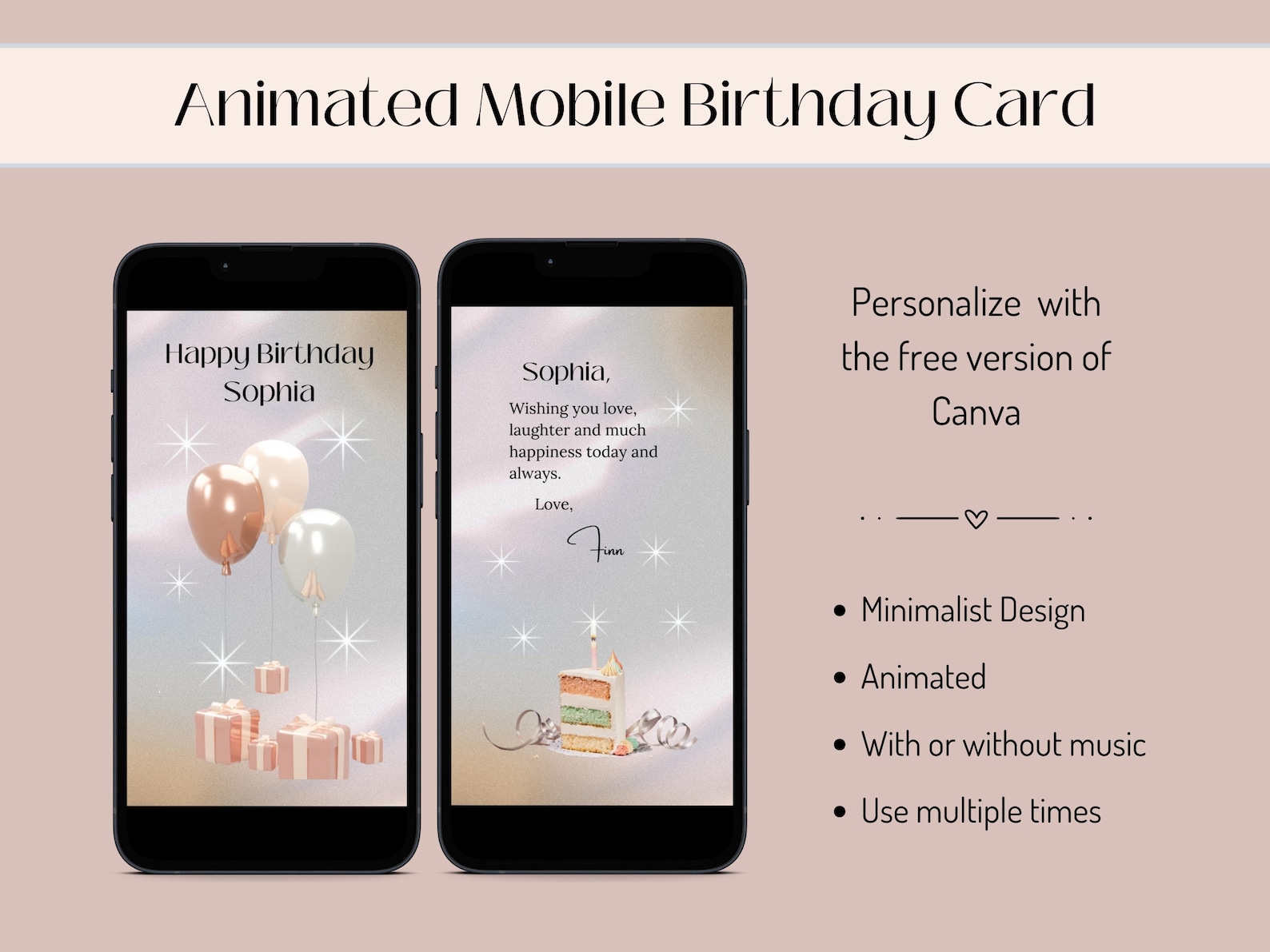Animated Birthday E-card: Mobile Template, Editable in Canva (PDF) - Etsy