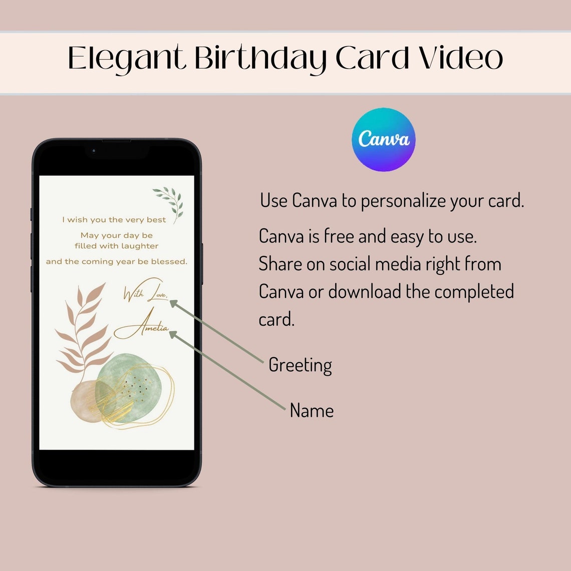 Animated Birthday E-card Template: Elegant Mobile Greeting (canva) - Etsy