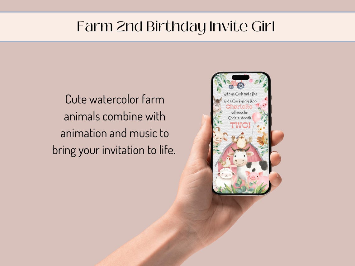 Editable Farm Animal 2nd Birthday Party Invitation, Barnyard Birthday ...