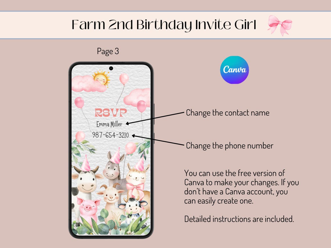 Editable Farm Animal 2nd Birthday Party Invitation, Barnyard Birthday ...