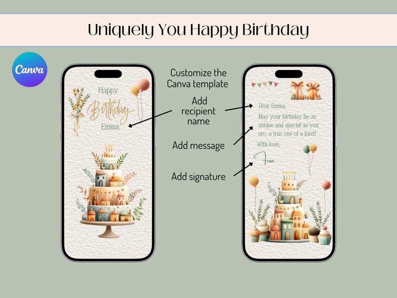 Animated Birthday E-card Template: Musical MP4 Video (canva Editable ...