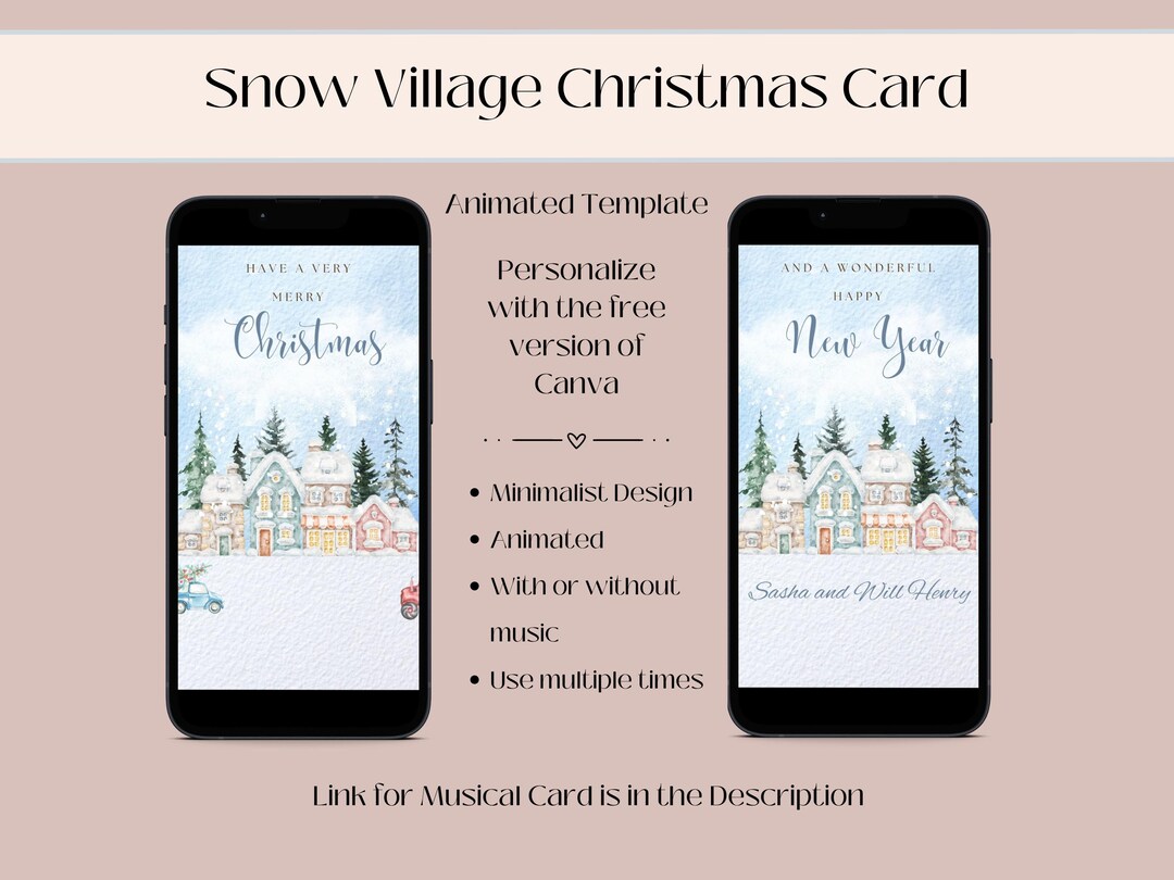 Animated Christmas E-card Template: Musical Snow Village, Editable in ...