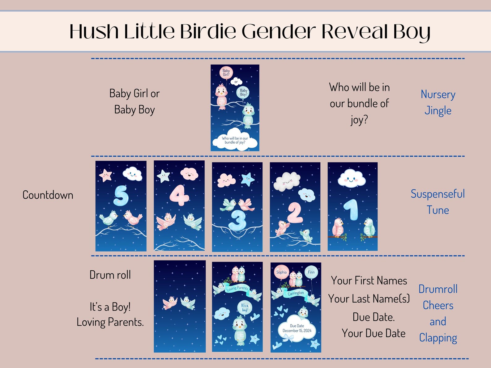 Hush Little Birdie Digital Gender Announcement, Gender Reveal Video Boy ...