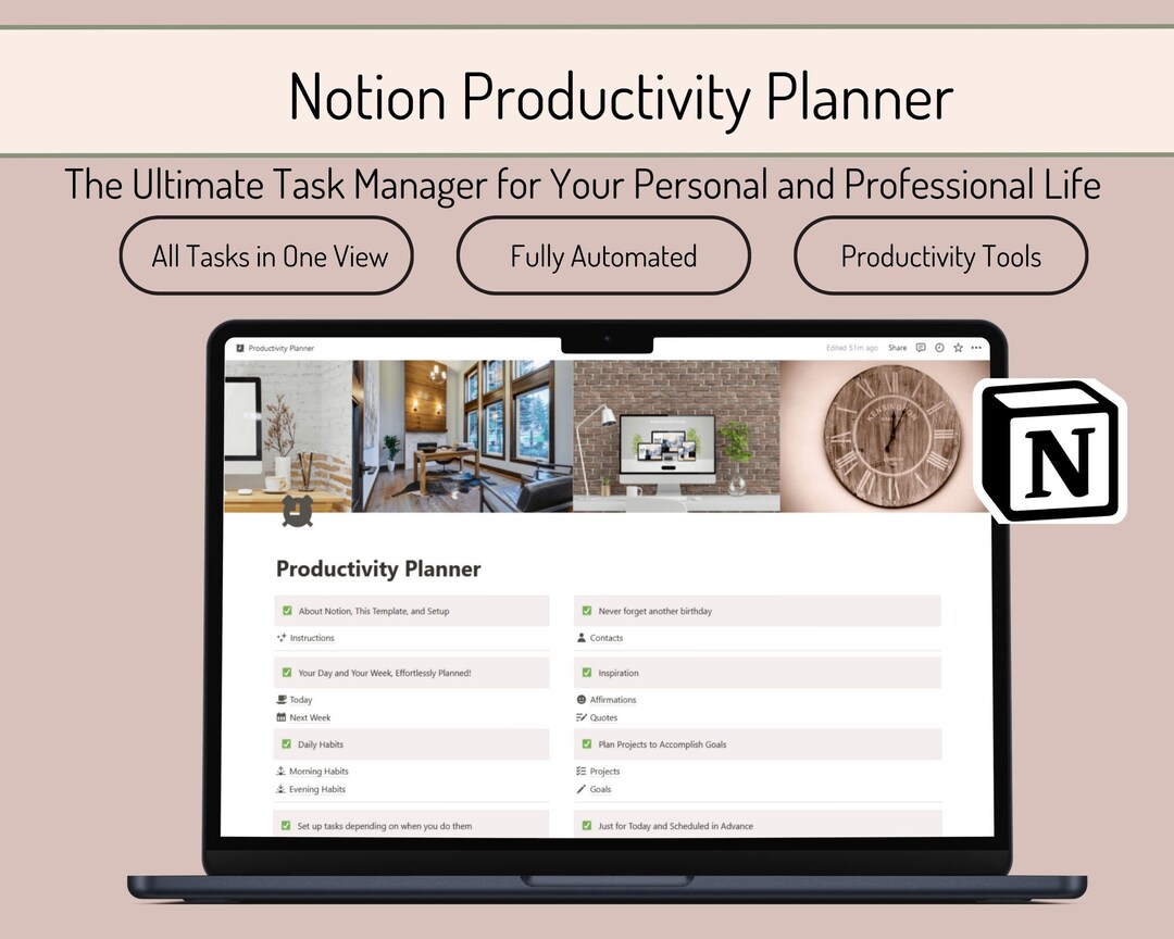 Notion Productivity Organizer, Aesthetic Notion Template, All-in-one ...