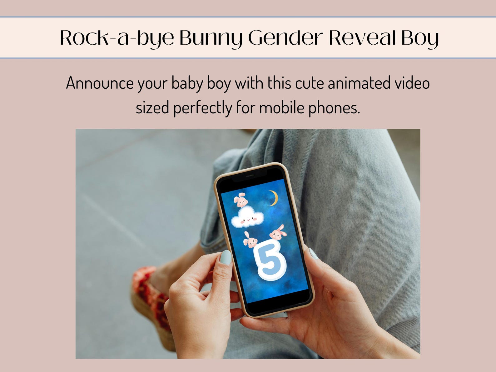 Rock-a-bye Bunny Digital Gender Announcement, Gender Reveal Video Boy, Animated Video Template ...