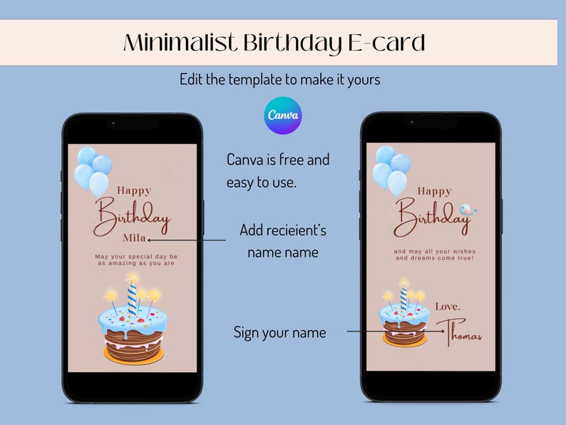 Animated Birthday E-card: Minimalist Mobile Design (canva Template) - Etsy