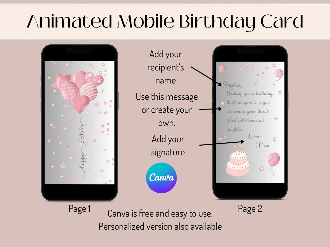 Animated Birthday Card, Editable Birthday Card Template, Personalized ...
