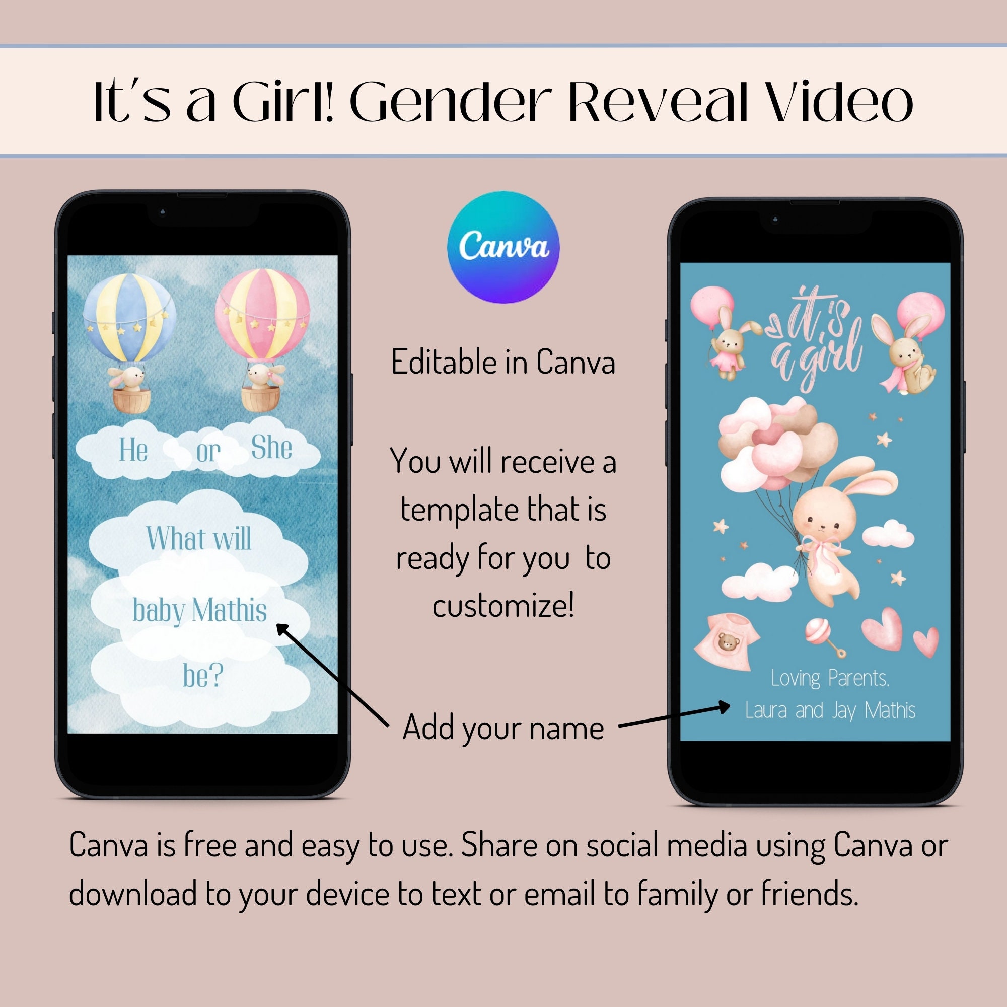 Its a Girl Gender Reveal Video Template, Gender Reveal Ideas, Editable ...