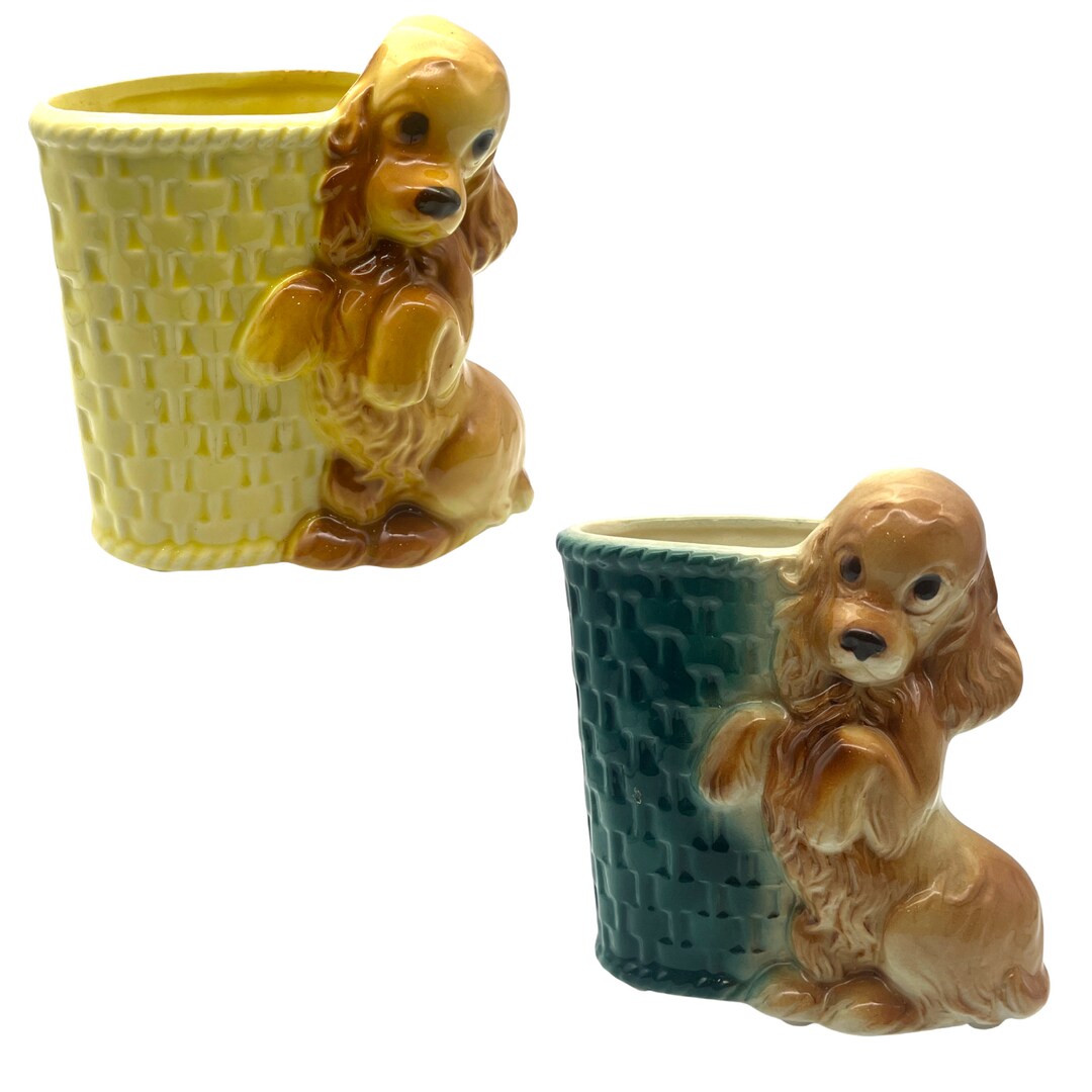 Royal Copley Cocker Spaniel in Basket Planter Vintage 5.5 - Etsy