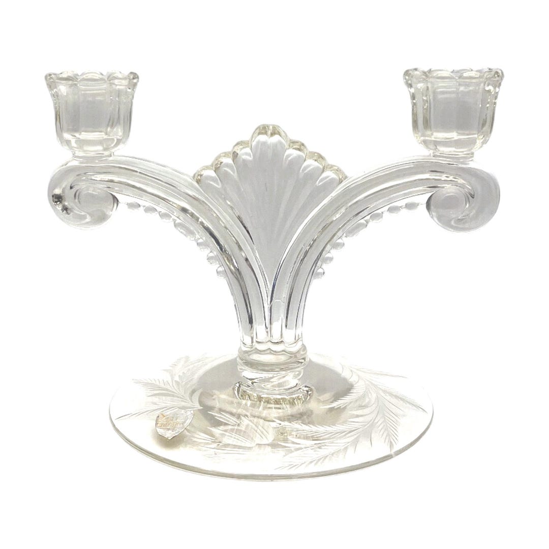 Tiffin-franciscan - Double Light Candle Holder With Etched Base - 5.75 ...