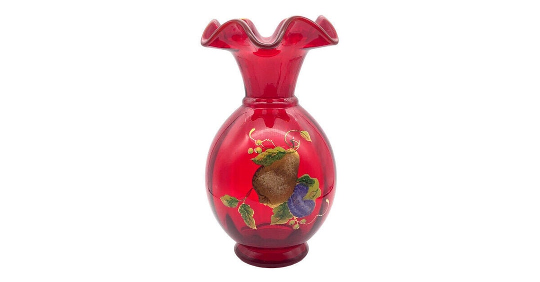 Fenton Art Glass Ruby Red Gilded Harvest Signed - Etsy
