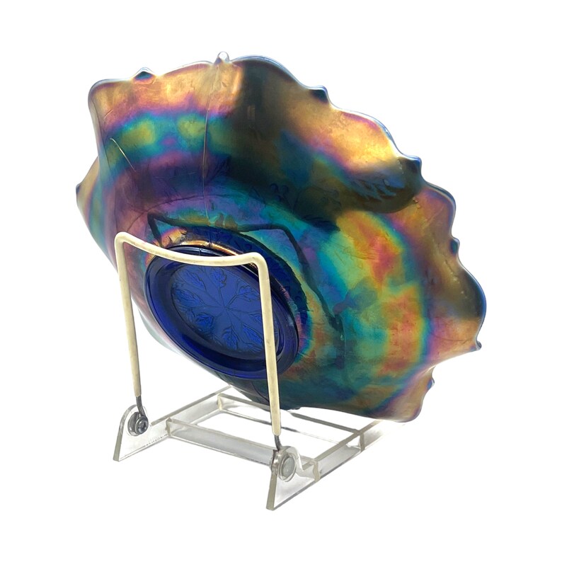 Fenton Art Glass Holly Carnival Glass Blue Ruffled Bowl - Etsy