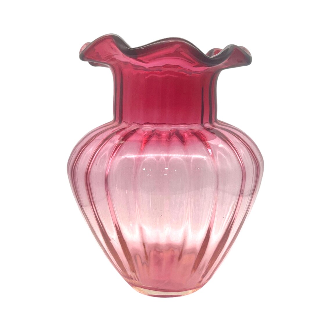 Pilgrim Glass - Cranberry Ruffle Edge Vase - Vintage - 9.5" - Etsy
