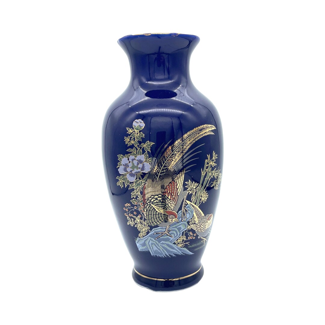 Cobalt Blue Japanizes Pheasant Vase Vintage 8 - Etsy
