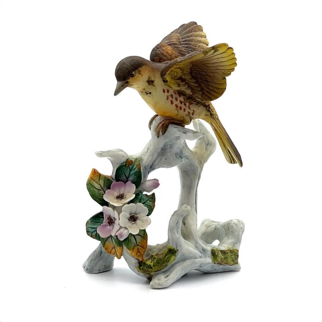 Lefton China - Bird on Driftwood W/flowers 6" - Etsy