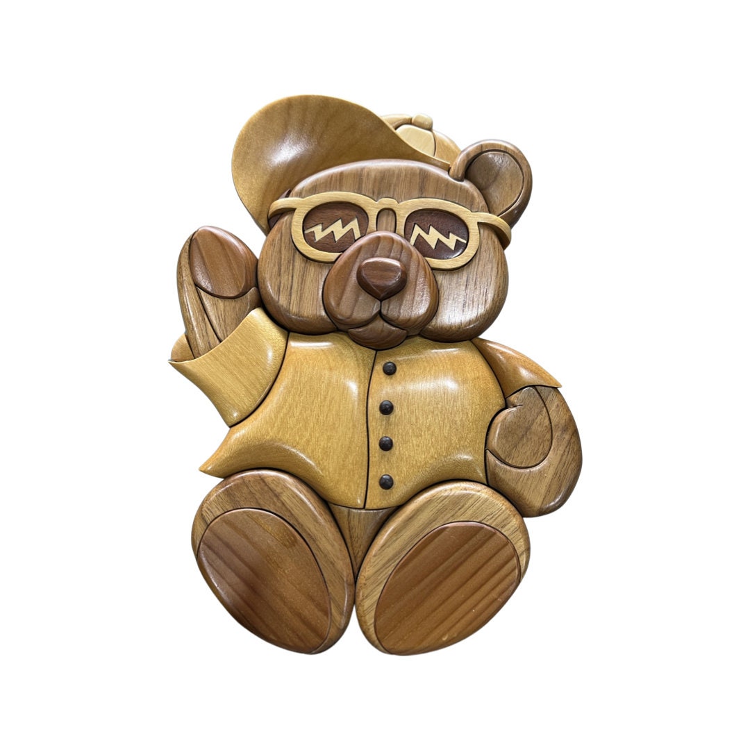 Wood Intarsia Teddy Bear Wall Hanger Sunglass Bear - Etsy