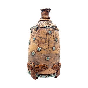 W. Right Red Clay Pottery Vessel With Geometric Shapes & Sgraffito ...