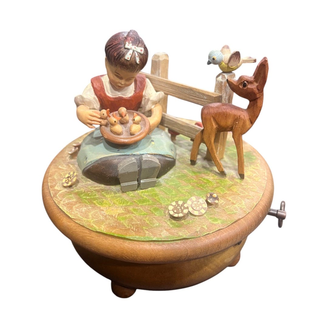 ANRI Thorens Movement Girl Playing With Chicks Music Box 6.5 - Etsy