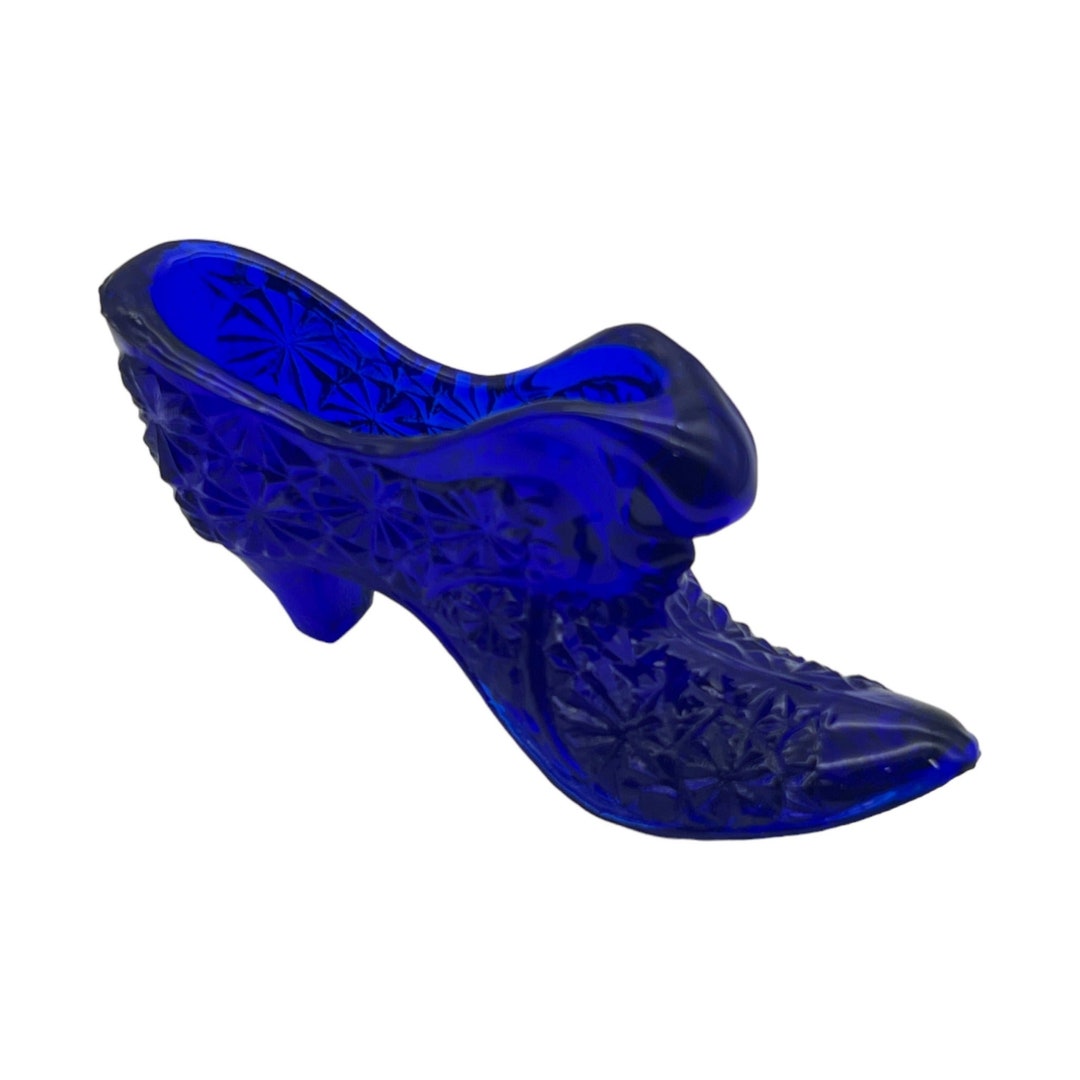Mosser Art Glass Victorian Style Shoe Sculpture Cobalt Blue Vintage 3 ...