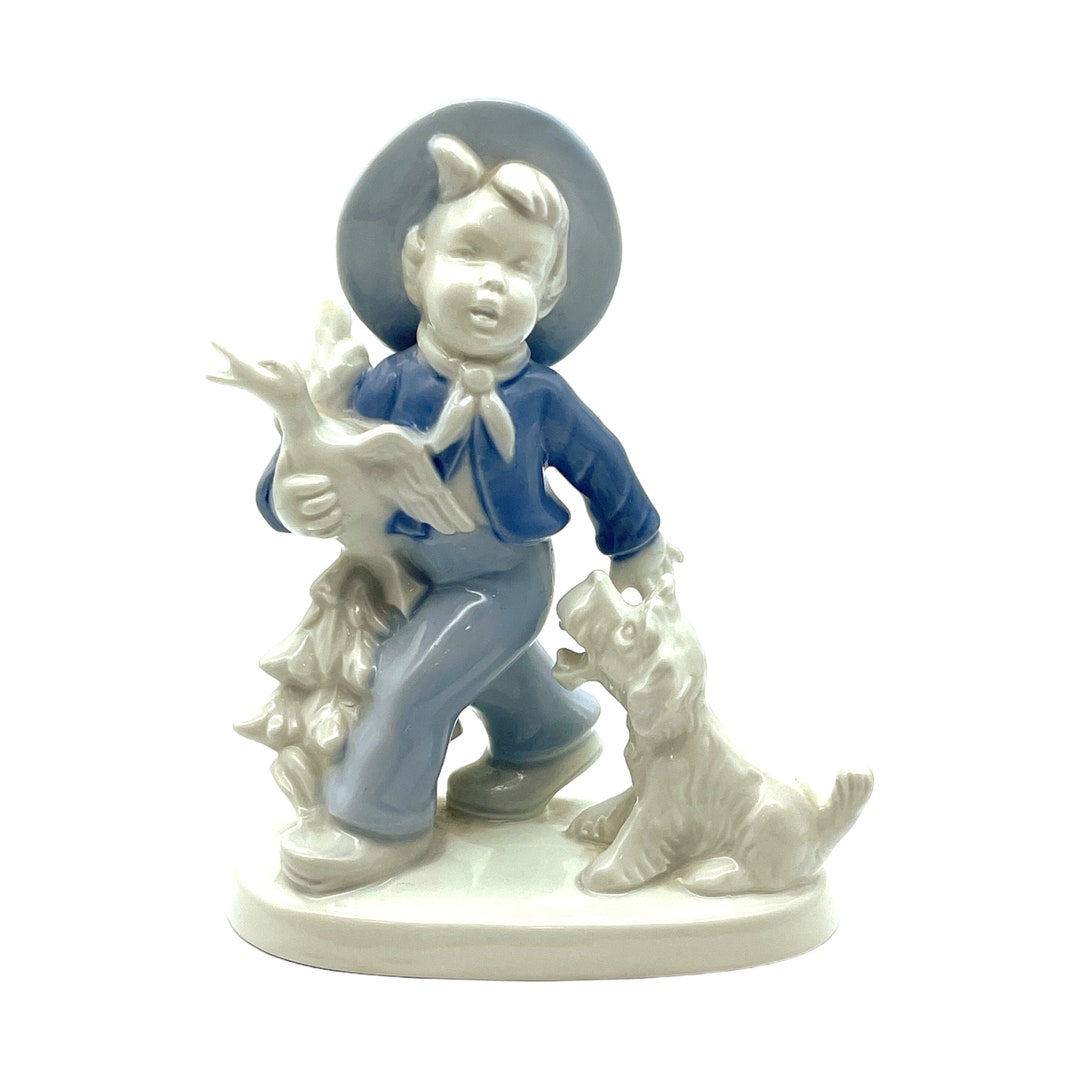 Dresden Porcelain Boy Walking With Dog & Duck Figurine - Etsy