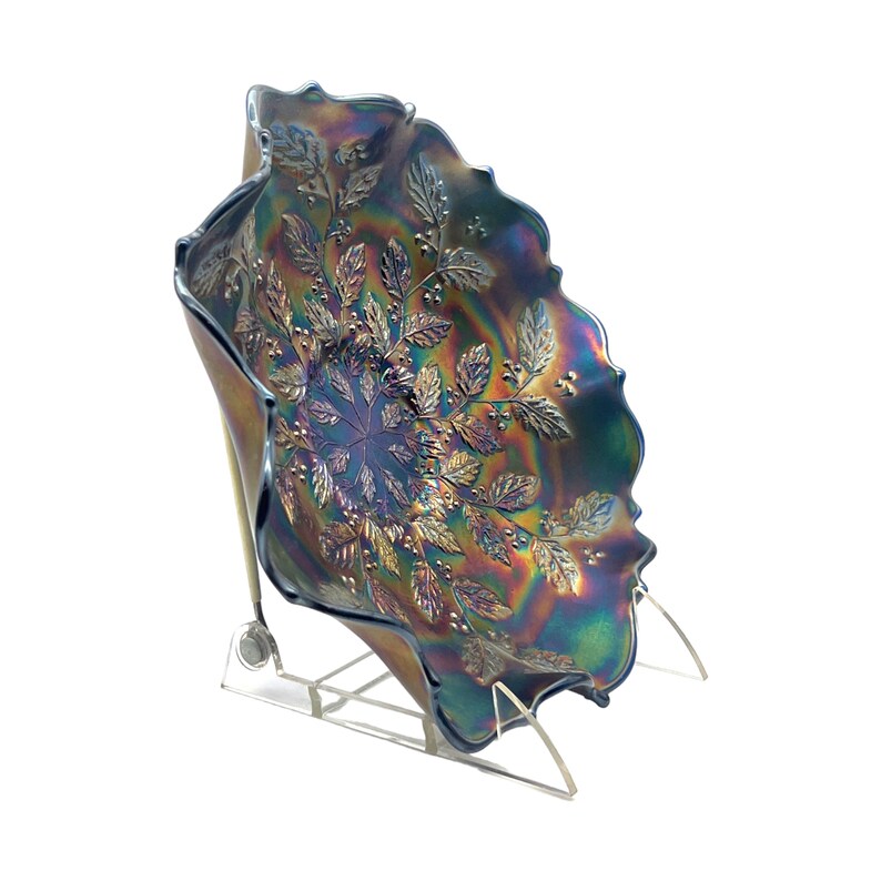 Fenton Art Glass Holly Carnival Glass Blue Ruffled Bowl - Etsy