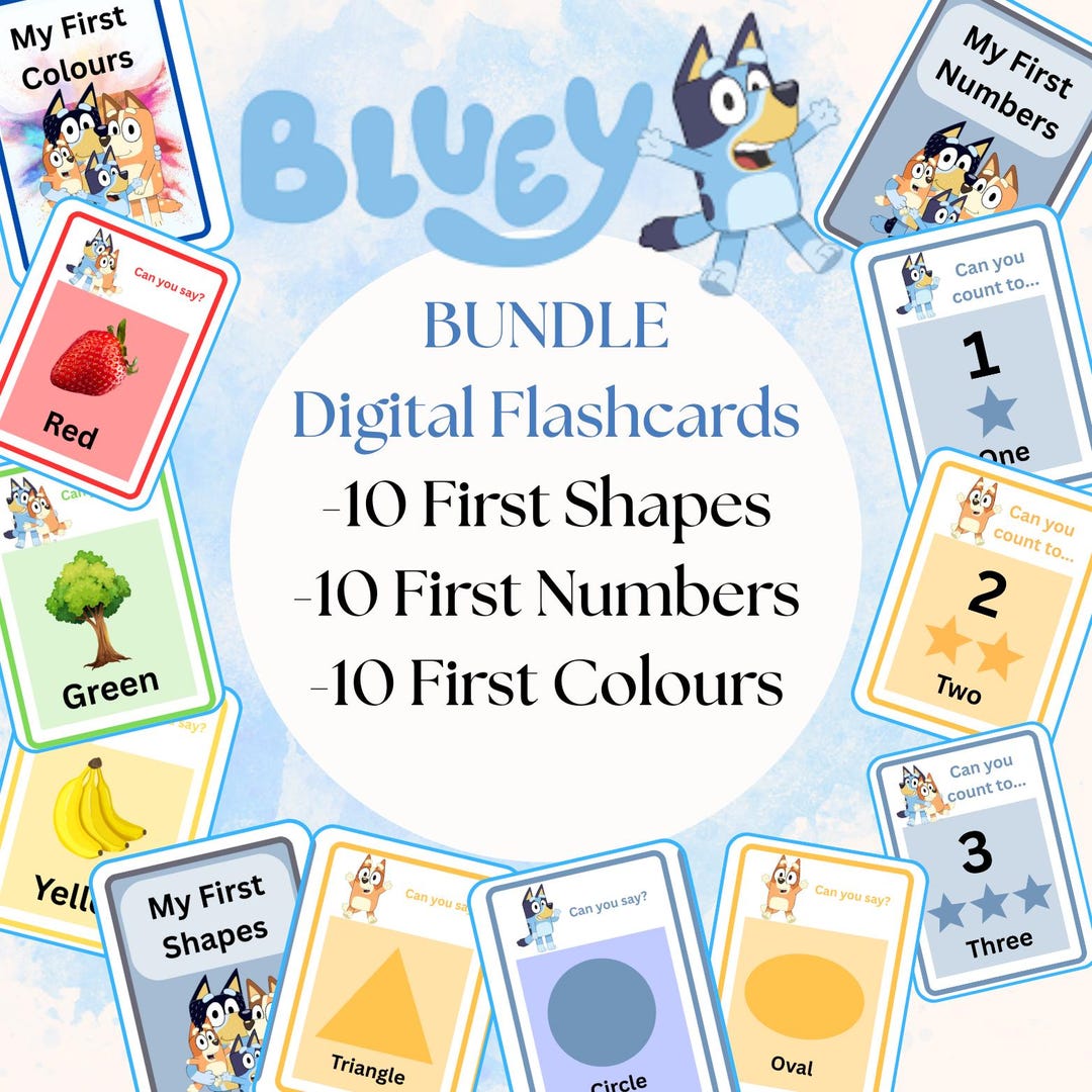 Bluey Digital Flashcards | Shapes, Numbers & Colours | Toddler Learning ...