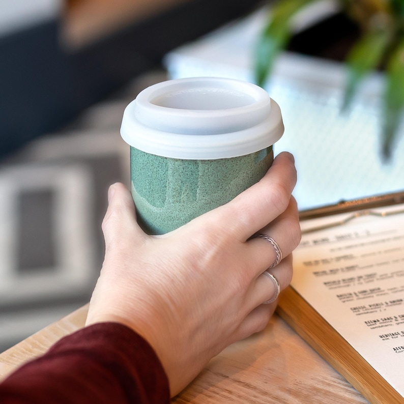 Emerald Ceramic Travel Mug With Silicone Lid, 12oz Pottery Coffee ...