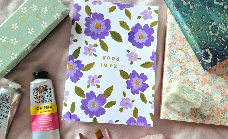 Hand-painted Floral Good Luck Card | New Job, Graduation - Etsy
