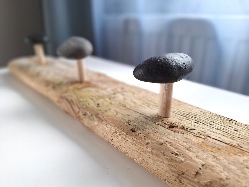 Driftwood Plank Towel Rack, Rustic Towel Hanger With Pebble Hooks ...