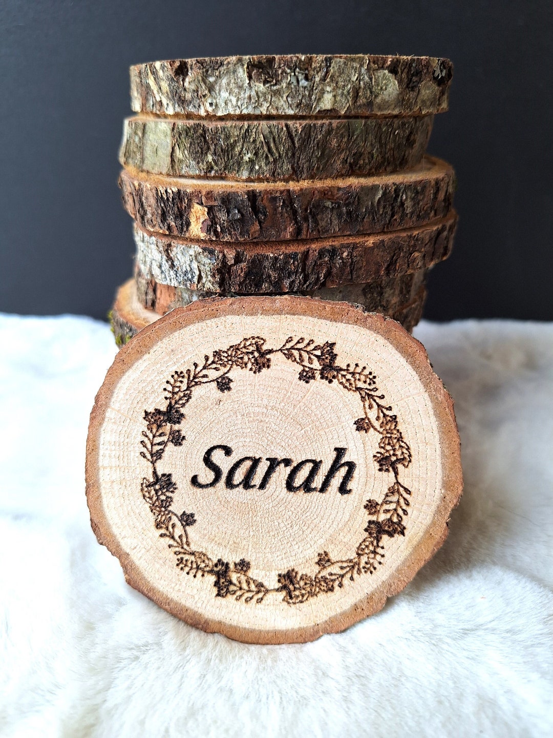 Oak Wood Slice Personalizable Name Tags, Rustic Decor, Place Cards for ...