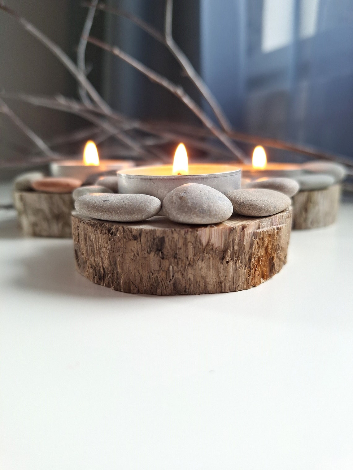 Mini Candle Holder - Set of 3 Christmas Favor Driftwood Tea Light ...