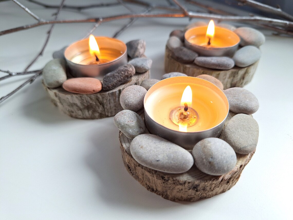 Mini Candle Holder - Set of 3 Christmas Favor Driftwood Tea Light ...