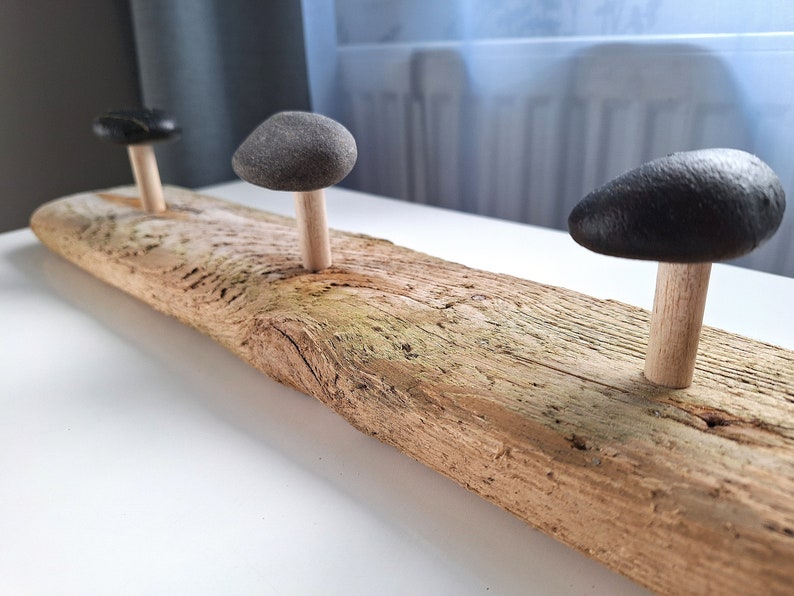 Driftwood Plank Towel Rack, Rustic Towel Hanger With Pebble Hooks ...