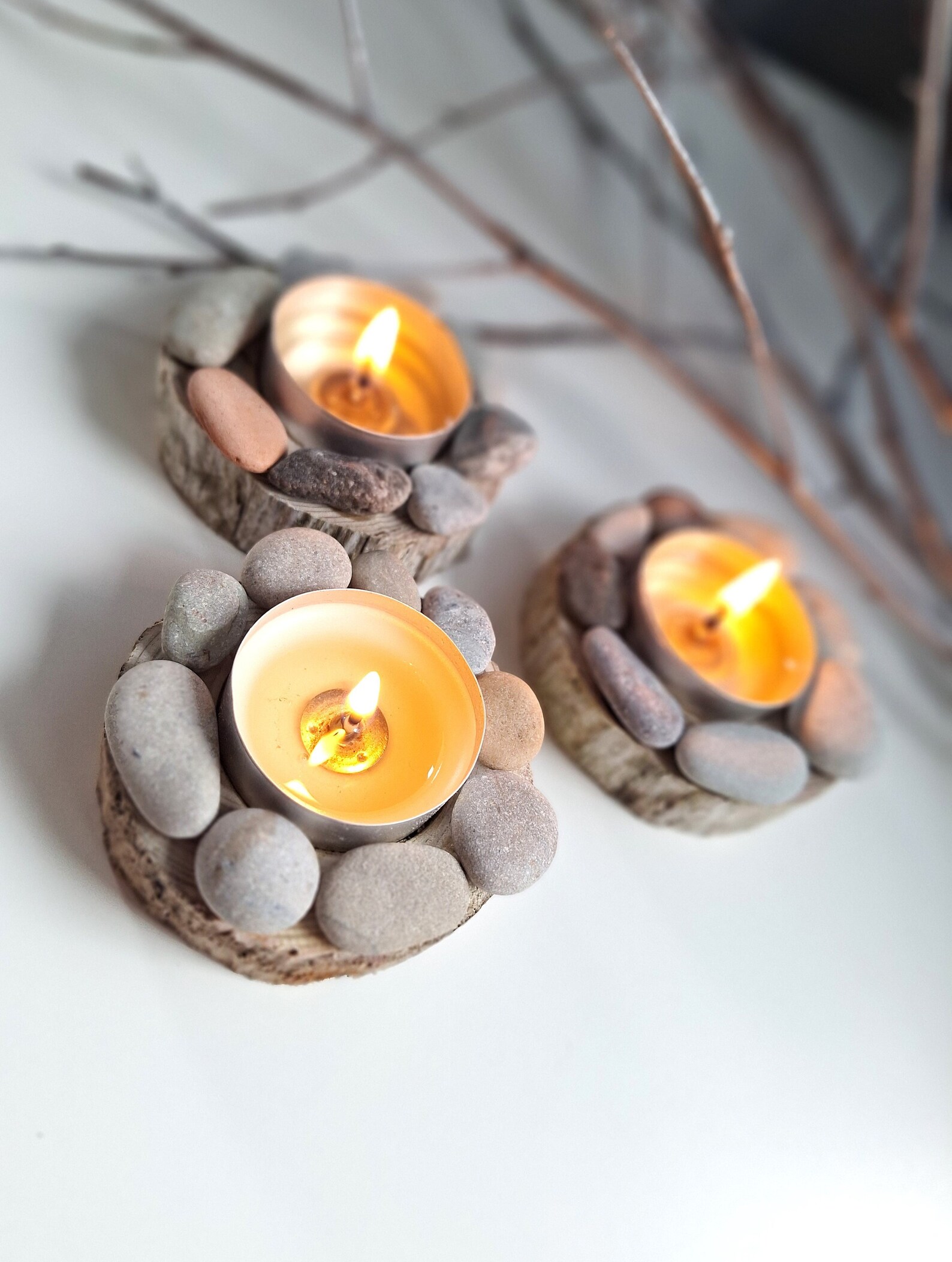 Mini Candle Holder - Set of 3 Christmas Favor Driftwood Tea Light ...