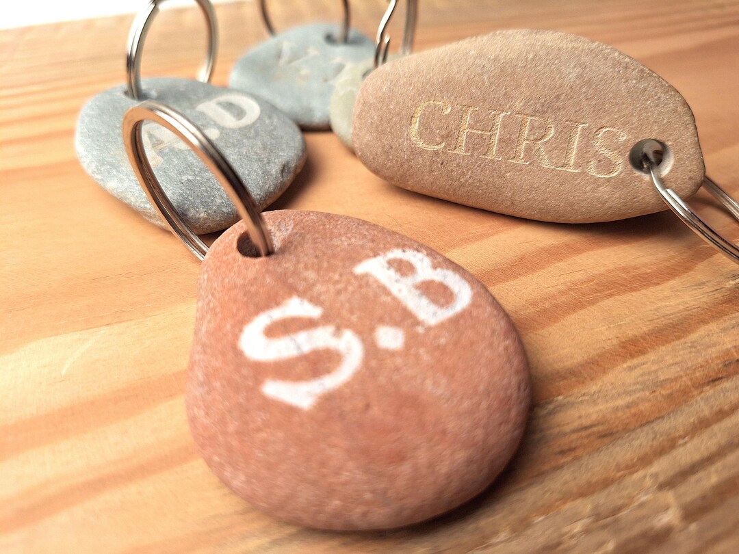 Engraved Pebble Keychain,engraved Keychain, Handmade Natural Product ...