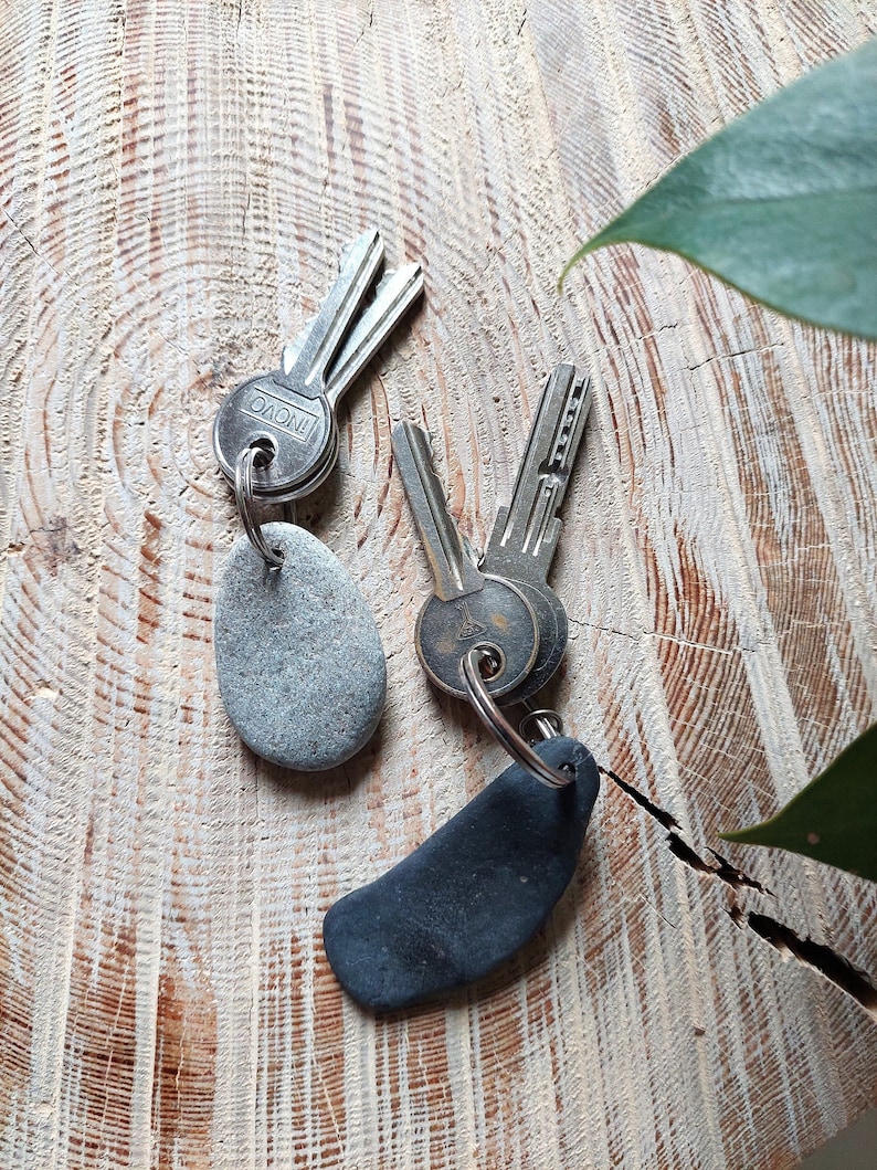 Pebble Keychain, Handmade Natural Product, Stone Key Ring ...